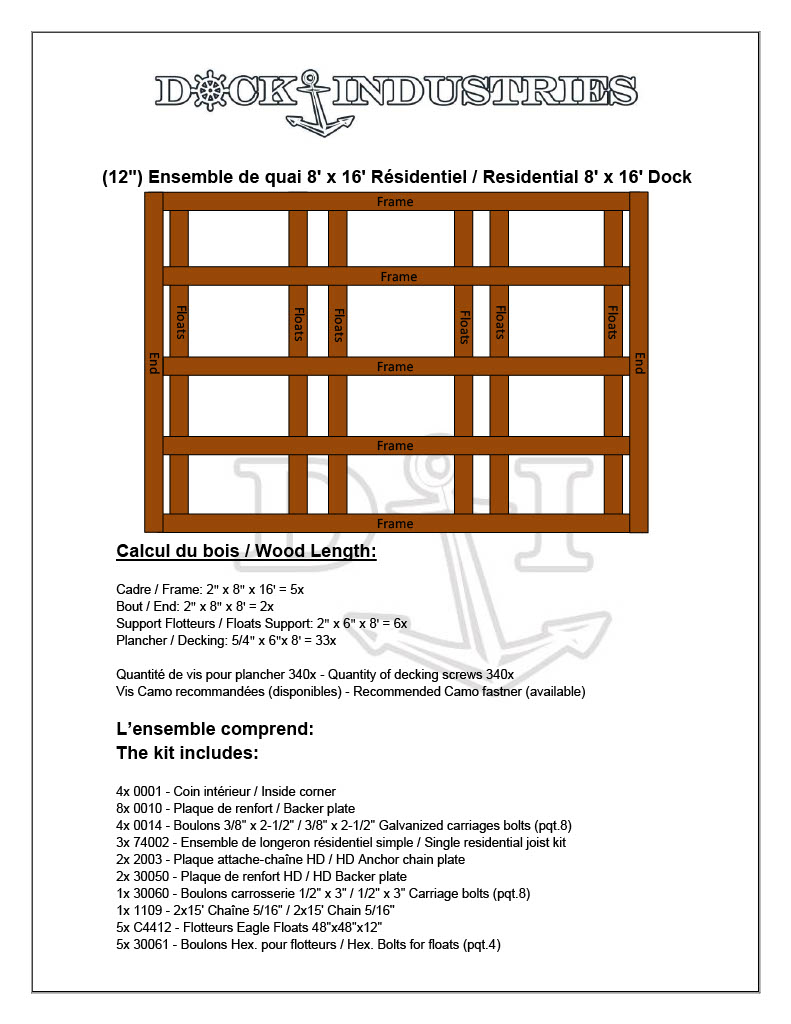 Residential dock kit 8'x16' - Dock Industries